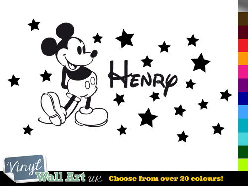 Personalised MICKEY MOUSE Disney Boys Name + Stars Vinyl Wall Art ...